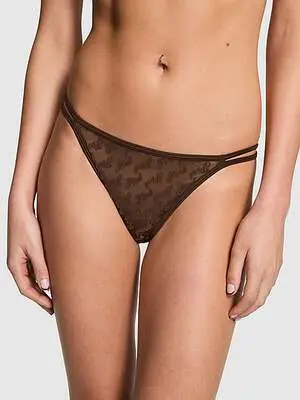 Pink Logo Mesh Strappy Cheeky Panty - Print