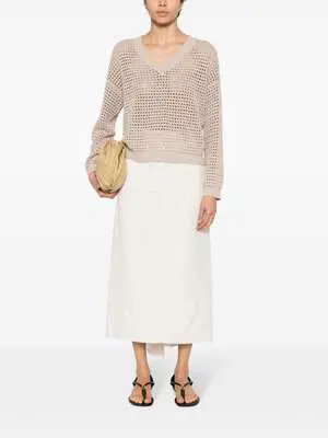 Brunello Cucinelli Asymmetric Denim Midi Skirt