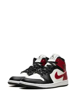 JORDAN Air 1 Mid Black Toe Sneakers - White