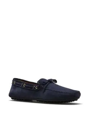 Car Shoe Bow-detail Suede Driving Shoes - Blue