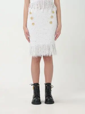 Balmain Button Detailed Fringe Skirt - White