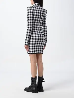 Balmain Gingham Check Knit Dress - White