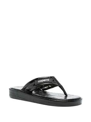 Coperni Crocodile-embossed Leather Flip Flops - Black