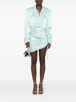 David Koma Satin Shirt Dress With Gathered Detailing
