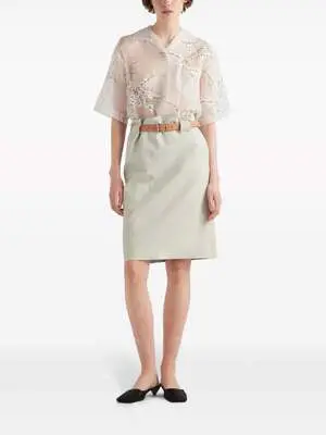 Prada Floral-embroidered Sheer Silk Shirt - White