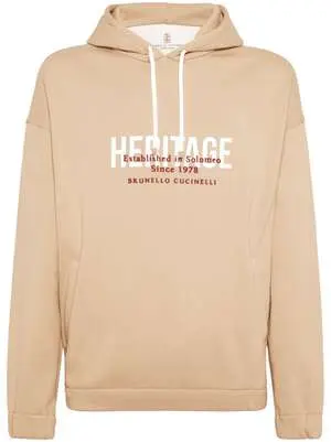Brunello Cucinelli Logo-embroidered Drawstring Hoodie - Neutrals