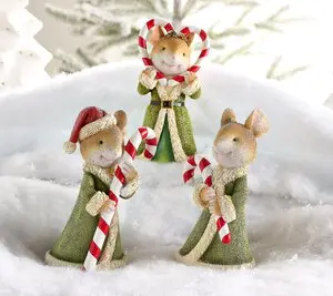 VALERIE PARR HILL As Is Set Of 3 Mice With Candy Canes Valerie - One-color