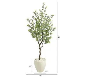 NEARLY NATURAL 63 Eucalyptus Faux Tree In White Planter