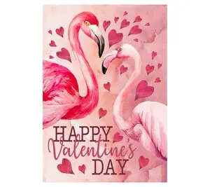 NORTHLIGHT Happy Valentine's Day Flamingo Outdo R Garden Flag - One-color
