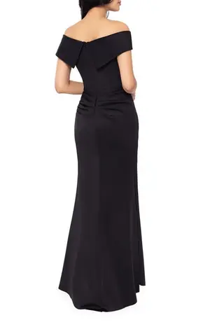 XSCAPE EVENINGS Off-the-shoulder Scuba Crepe Gown - Black