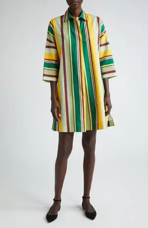 Akris Stripe Long Sleeve Cotton Shift Dress