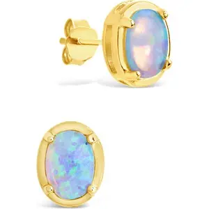 Sterling Forever Sterling Forever Lab-Created Opal Oval Stud Earrings Gold