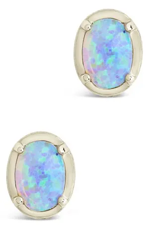 Sterling Forever Lab-created Opal Oval Stud Earrings - Silver