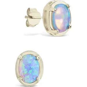 Sterling Forever Lab-created Opal Oval Stud Earrings