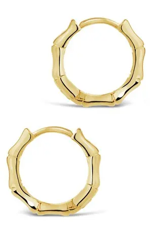 Sterling Forever Bamboo Hoop Huggie Earrings - Gold