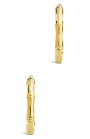 Sterling Forever Bamboo Hoop Huggie Earrings - Gold