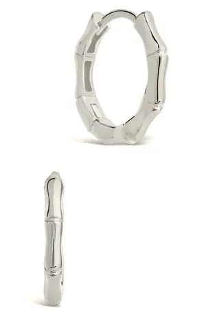Sterling Forever Bamboo Hoop Huggie Earrings - Silver