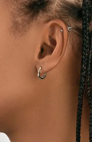 Sterling Forever Bamboo Hoop Huggie Earrings