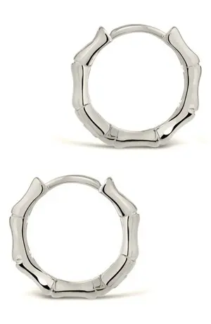 Sterling Forever Bamboo Hoop Huggie Earrings