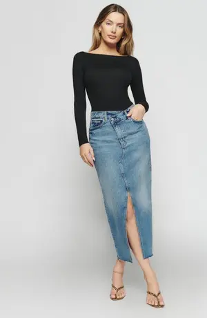 REFORMATION Wiley Ballet Neck Long Sleeve Top - Black