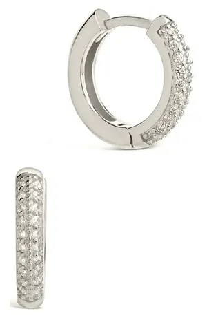 Sterling Forever Pavé Cubic Zirconia Huggie Hoop Earrings - Silver