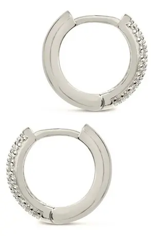 Sterling Forever Pavé Cubic Zirconia Huggie Hoop Earrings