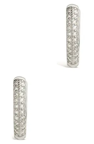 Sterling Forever Pavé Cubic Zirconia Huggie Hoop Earrings