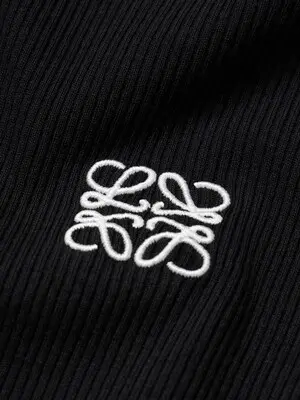 Loewe Oversized Logo-embroidered Ribbed Cotton T-shirt - Black