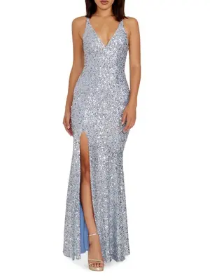 Dress The Population Iris Sequined Mermaid Gown - Platinum Multi