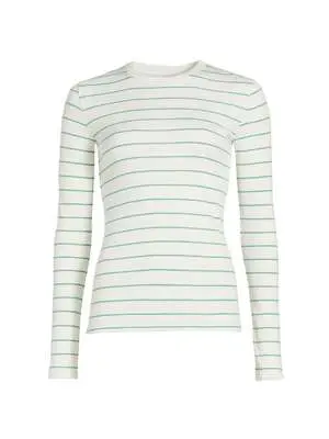 Vince Striped Cotton-blend Crewneck Long-sleeve T-shirt Parakeet Combo
