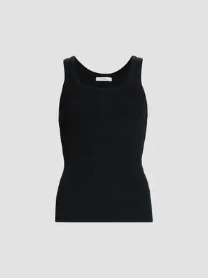 Vince Scoopneck Cotton-blend Tank Black
