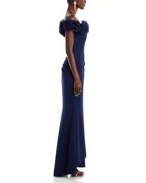 Aqua Ruffled Neck Gown