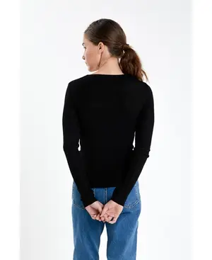 English Factory Long Sleeve Knit Top - Black