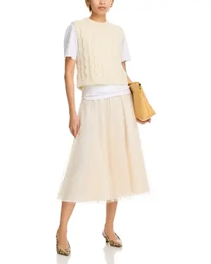 Aqua Tulle Midi Skirt