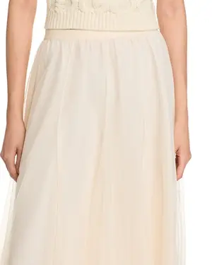 Aqua Tulle Midi Skirt