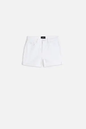 7 For All Mankind Broken Twill Mid Rise Denim Shorts - White