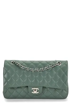 Chanel Quilted Lambskin Classic Double Flap Medium Shoulder Bag - Green