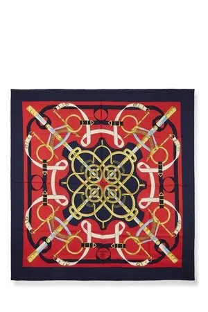 Hermès Multicolor 'eperon D'or' Silk Scarf 90 - Navy