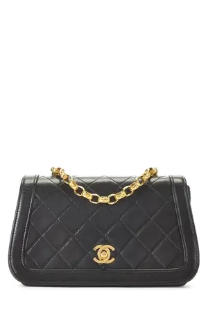 CHANEL Black Quilted Lambskin Curved Flap Mini
