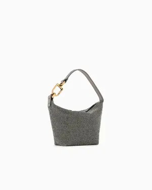 Giorgio Armani La Prima Soft Mini Handbag In Metallic Knit With Rhinestones