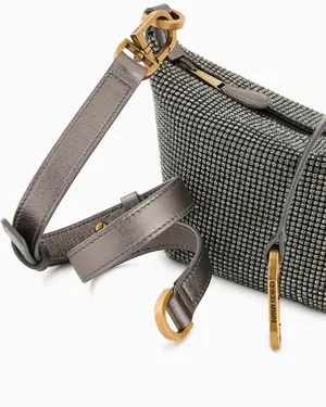 Giorgio Armani La Prima Soft Mini Handbag In Metallic Knit With Rhinestones