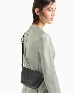 Giorgio Armani La Prima Soft Mini Handbag In Metallic Knit With Rhinestones