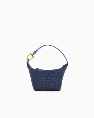 Giorgio Armani La Prima Soft Mini Handbag In Metallic Knit With Rhinestones - Blue