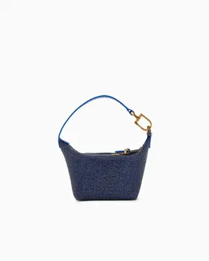 Giorgio Armani La Prima Soft Mini Handbag In Metallic Knit With Rhinestones