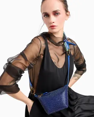 Giorgio Armani La Prima Soft Mini Handbag In Metallic Knit With Rhinestones