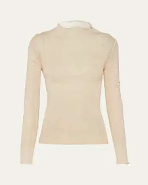 Prada Superfine Cotton Knit Mock-neck Top