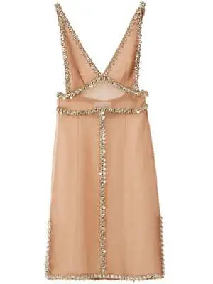 Miu Miu Crystal-embellished Silk Minidress - Neutrals