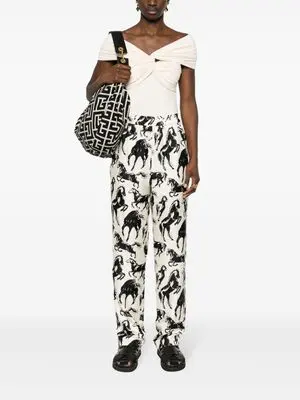 Balmain Horse-print Tapered Trousers - Neutrals