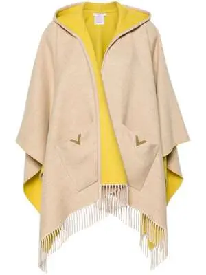 Valentino Garavani Logo Plaque Fringe Cape - Neutrals