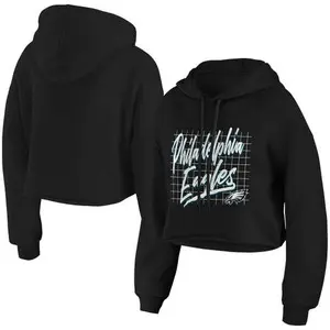 WEAR BY ERIN ANDREWS Philadelphia Eagles Domestic Cropped Pullover Hoodie - Black